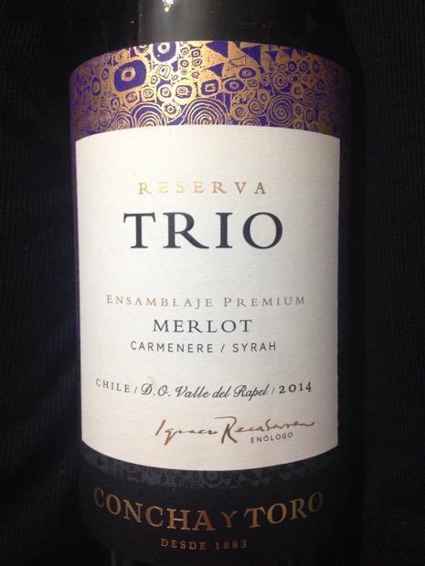 2014 Concha y Toro Trio Reserva Merlot Carmenere Syrah, Chile, Rapel ...