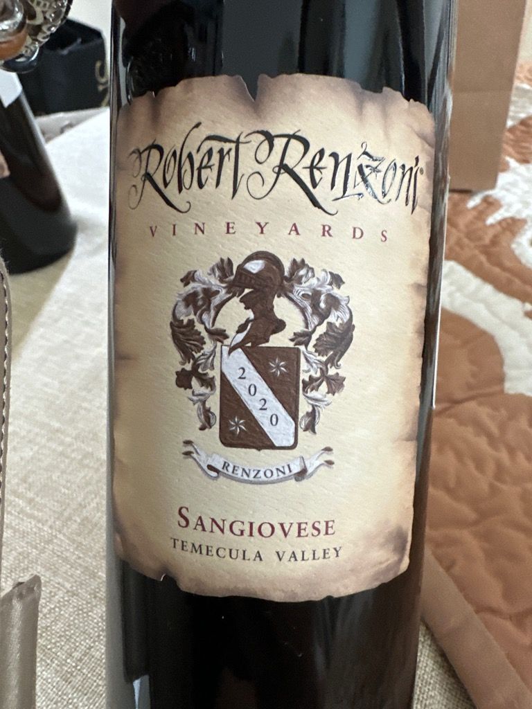 2020 Robert Renzoni Sangiovese, USA, California, South Coast, Temecula ...
