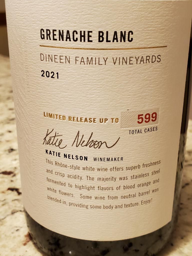 2021 Chateau Ste. Michelle Grenache Blanc Dineen Family Vineyard, USA ...