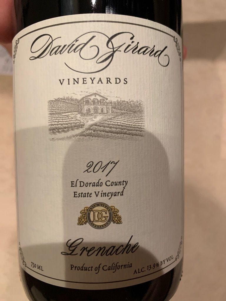 2017 David Girard Vineyards Grenache Eldorado Estate Vineyard, USA ...