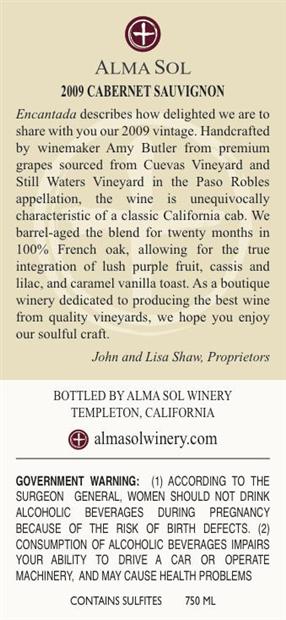 2022 Alma Sol Winery Cabernet Sauvignon Encantada, USA, California ...
