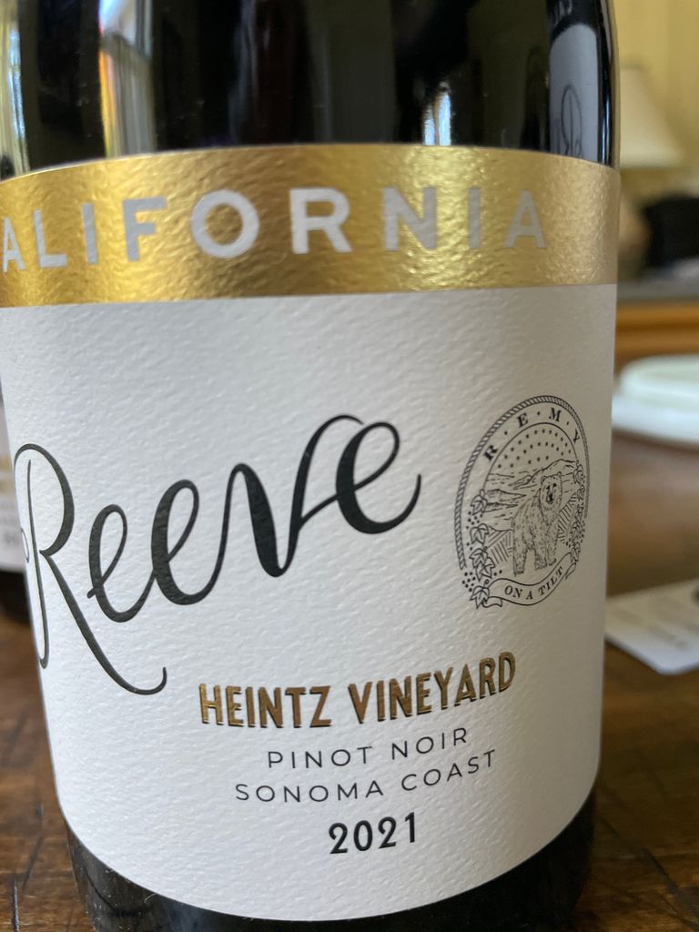 2021 Reeve Wines Pinot Noir Heintz Vineyard, USA, California, Sonoma ...