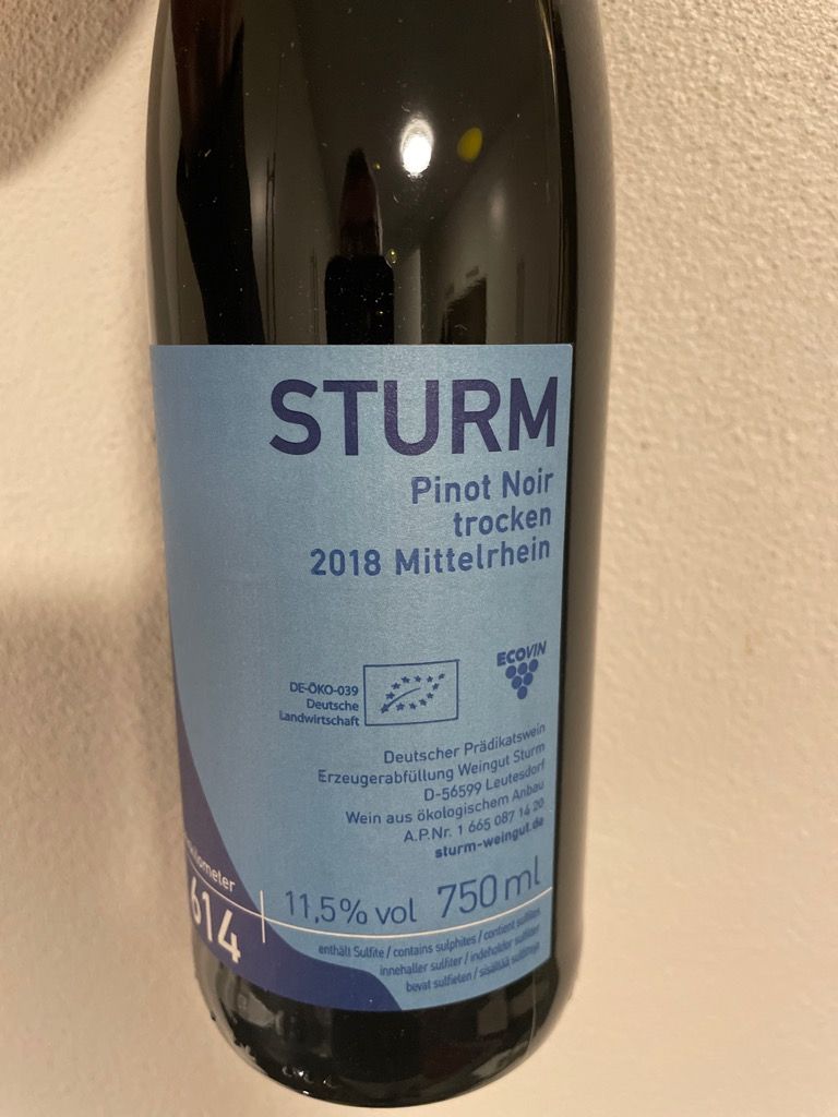 2018 Weingut Sturm Pinot Noir Reserve trocken, Germany, Mittelrhein ...