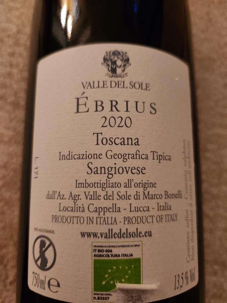 2020 Valle del Sole Ebrius Toscana IGT, Italy, Tuscany, Toscana IGT ...
