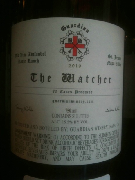 2010 Gardienne des Vignes Zinfandel The Watcher Korte Ranch, USA ...
