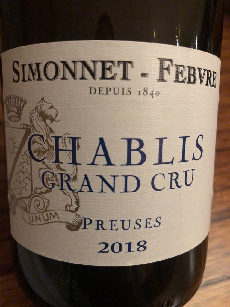 2018 Simonnet-Febvre Chablis Grand Cru Les Preuses, France, Burgundy ...