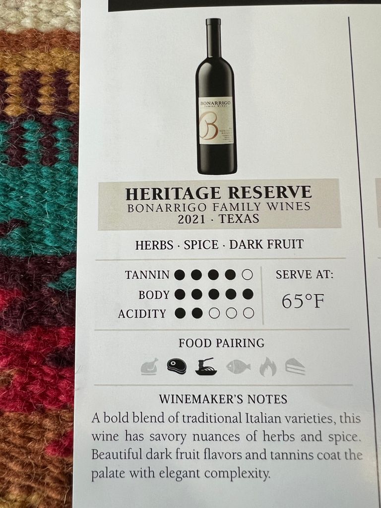 2021 Bonarrigo Family Wines Heritage Reserve, USA, Texas - CellarTracker
