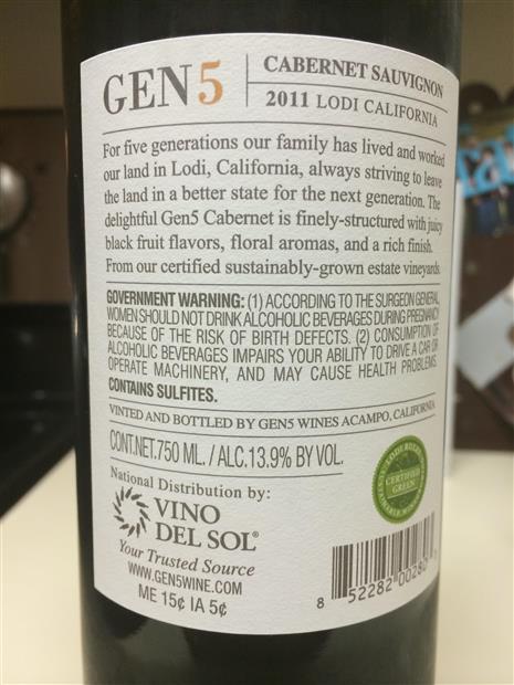 2011 Gen5 Cabernet Sauvignon, USA, California, Central Valley, Lodi ...