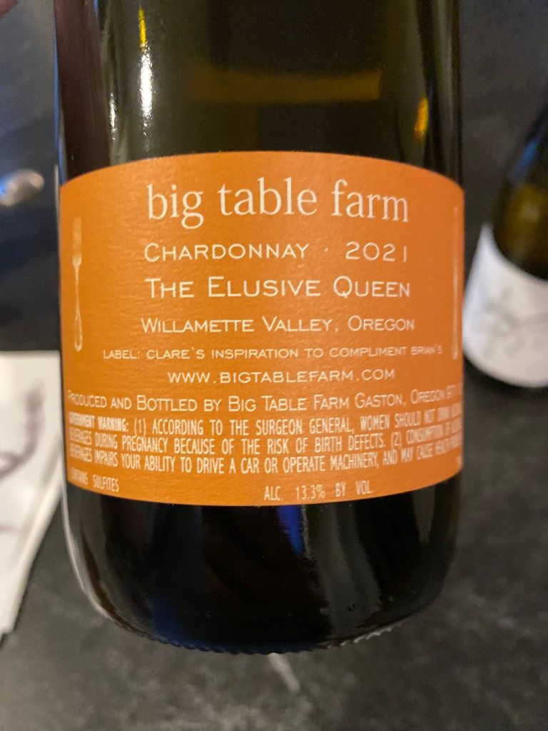 2021 Big Table Farm Chardonnay The Elusive Queen, USA, Oregon ...