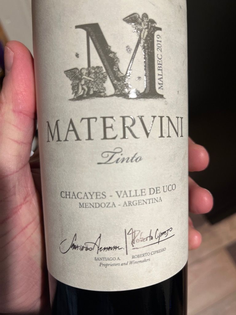 2019 Matervini Malbec Chacayes Tinto, Argentina, Mendoza, Valle de Uco ...