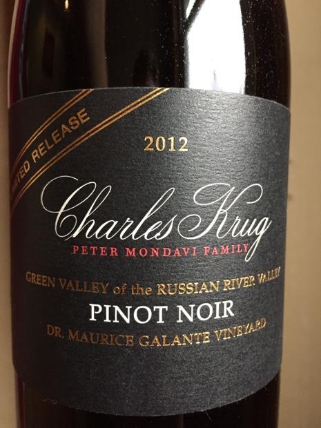 2012 Charles Krug Winery (Peter Mondavi Family) Pinot Noir Limited ...