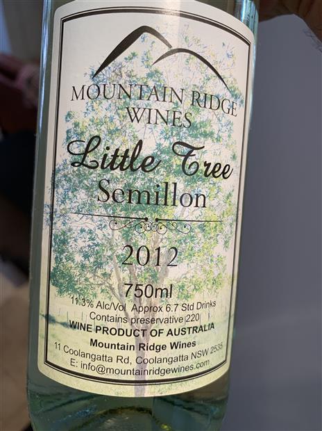 2012 Mountain Ridge Wines Sémillon Little Tree, Australia, New South ...