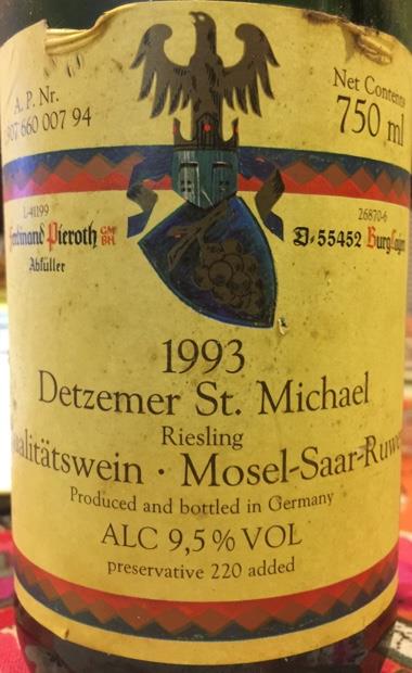 1993 Ferdinand Pieroth Detzemer St. Michael Riesling Kabinett, Germany ...
