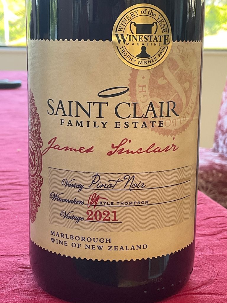 2021 Saint Clair Family Estate Pinot Noir James Sinclair, New Zealand ...