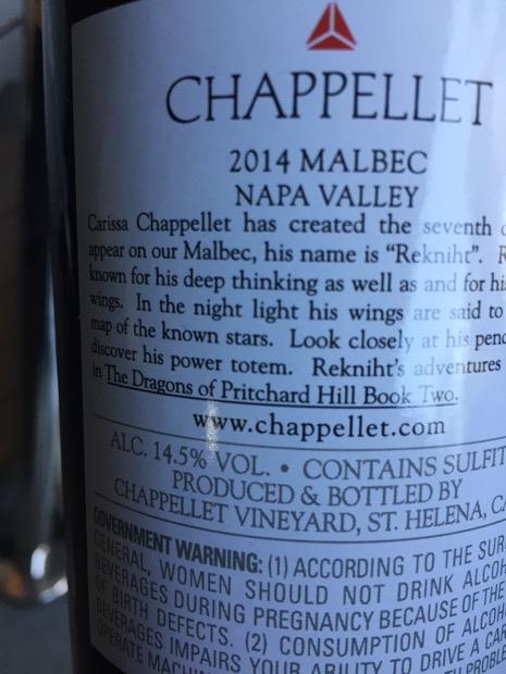 2014 Chappellet Malbec, USA, California, Napa Valley - CellarTracker