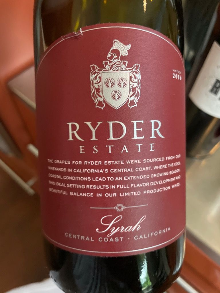 2016 Ryder Estate Syrah, USA, California, Central Coast, Monterey ...