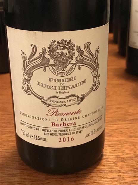 2016 Poderi Luigi Einaudi Piemonte Barbera, Italy, Piedmont, Piemonte ...