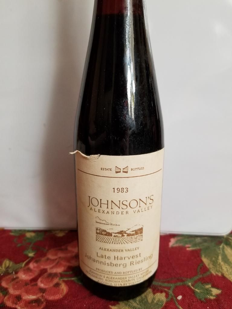 1985 Johnson's Alexander Valley Wines Late Harvest Johannisberg ...