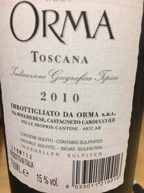 2010 Orma Bolgheri Passi di Orma, Italy, Tuscany, Bolgheri - CellarTracker