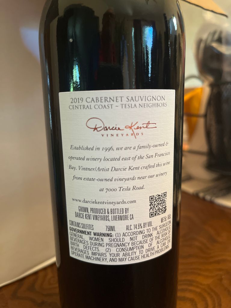 2019 Darcie Kent Vineyards Cabernet Sauvignon Tesla Neighbors, USA ...