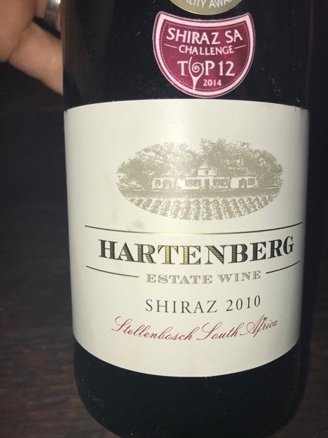 2010 Hartenberg Shiraz, South Africa, Coastal Region, Stellenbosch ...