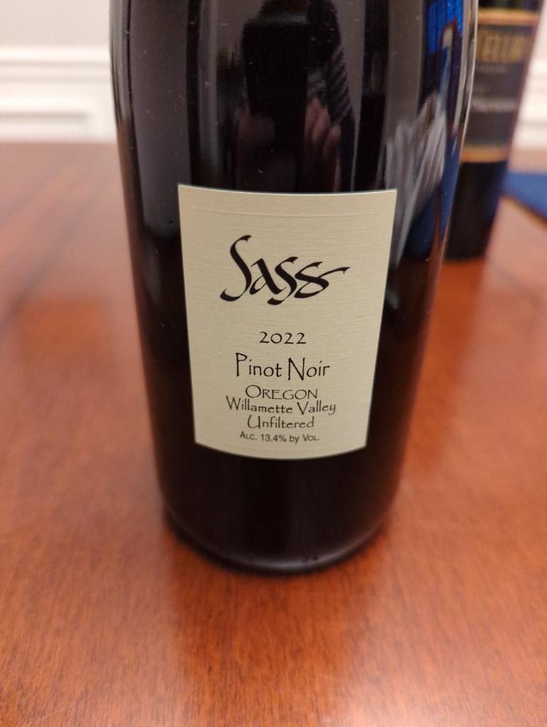2022 Sass Winery Pinot Noir, USA, Oregon, Willamette Valley - CellarTracker