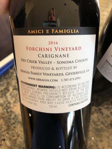 2016 Sbragia Family Carignane Forchini, USA, California, Sonoma County ...