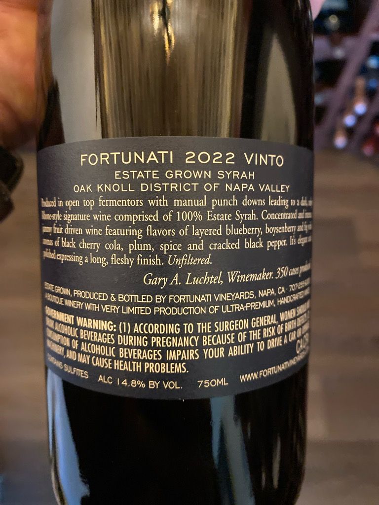 2022 Fortunati Vinto, USA, California, Napa Valley, Oak Knoll District ...