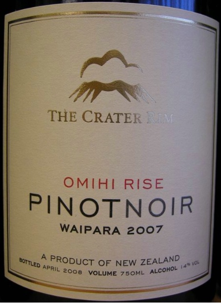 2007 The Crater Rim Pinot Noir Omihi Rise, New Zealand, South Island ...