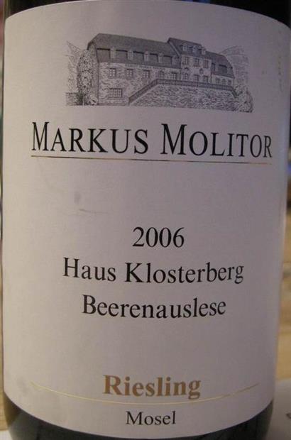 2006 Markus Molitor Haus Klosterberg Riesling Beerenauslese, Germany ...