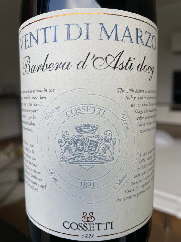 2020 Cossetti Barbera d'Asti Venti di Marzo, Italy, Piedmont, Asti ...