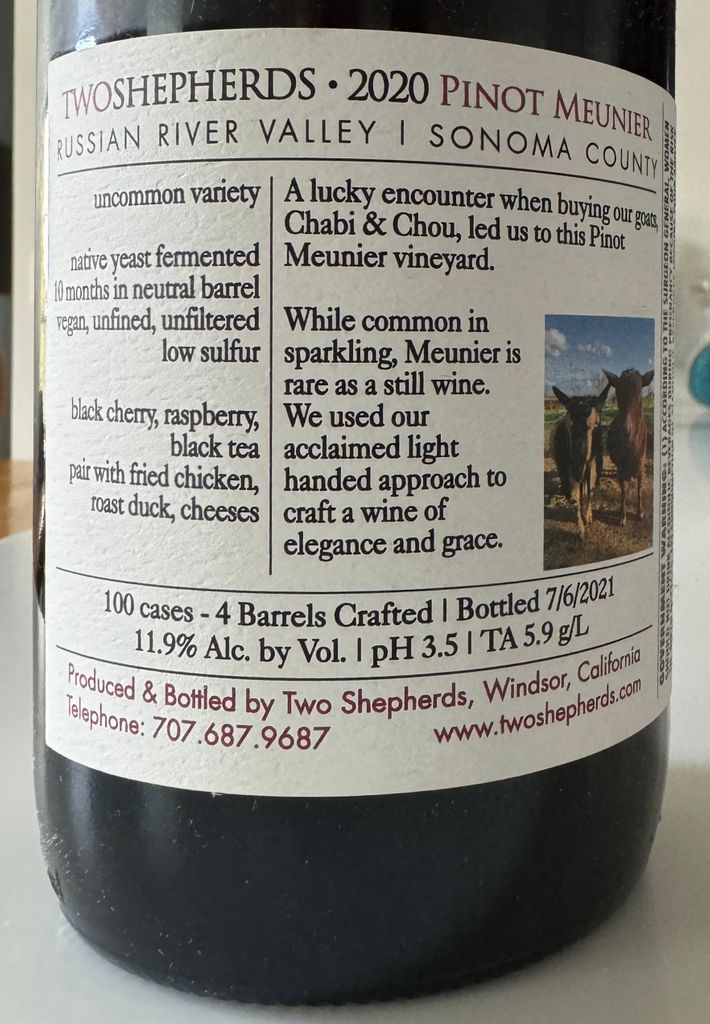 2019 Two Shepherds Pinot Meunier Hopkins Ranch, USA, California, Sonoma ...