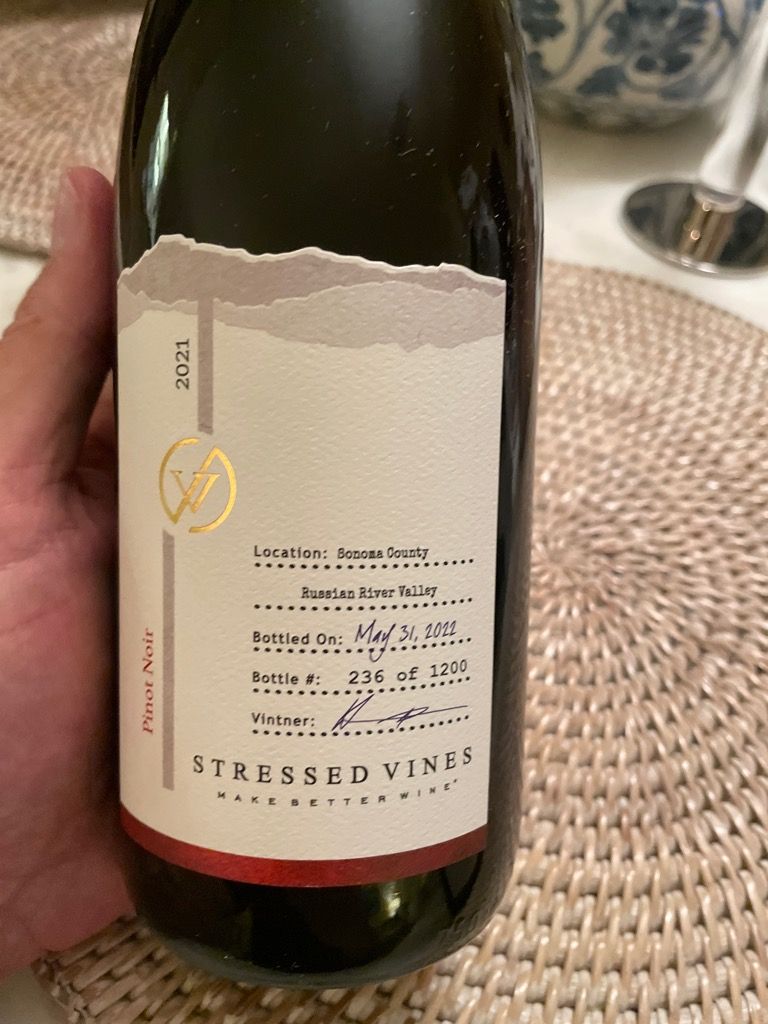 2021 Stressed Vines Pinot Noir Russian River Valley, USA, California ...