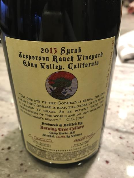 2013 Burning Tree Cellars Syrah Jespersen Ranch Vineyard, USA, Arizona ...