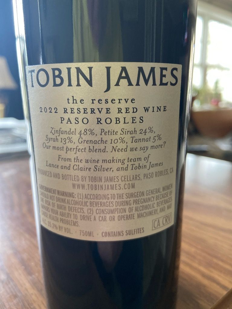 2022 Tobin James Cabernet Sauvignon Silver Reserve, USA, California ...