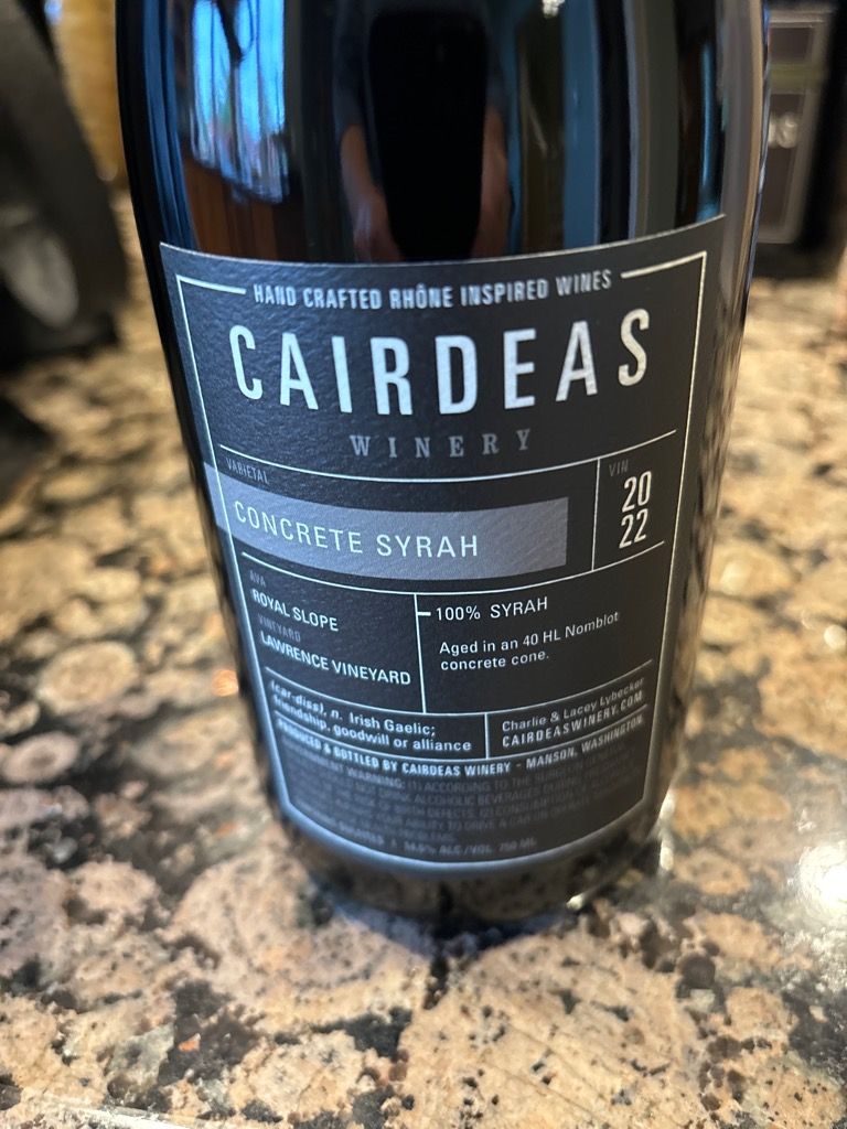 2023 Cairdeas Winery Syrah Concrete Syrah Lawrence Vineyard, USA ...