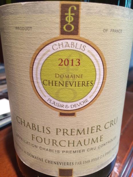 2013 Domaine des Chenevières Chablis 1er Cru Fourchaume, France ...