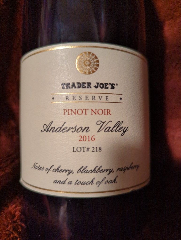 2016 Trader Joe's Pinot Noir Reserve Lot #218, USA, California, North ...