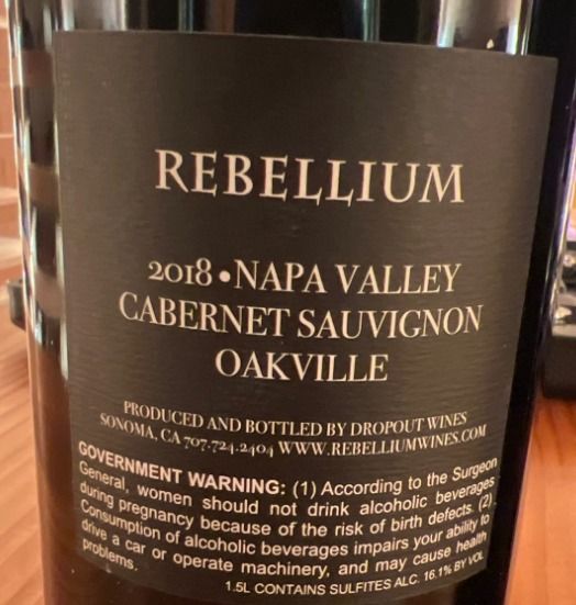 2018 Rebellium Cabernet Sauvignon, USA, California, Napa Valley ...