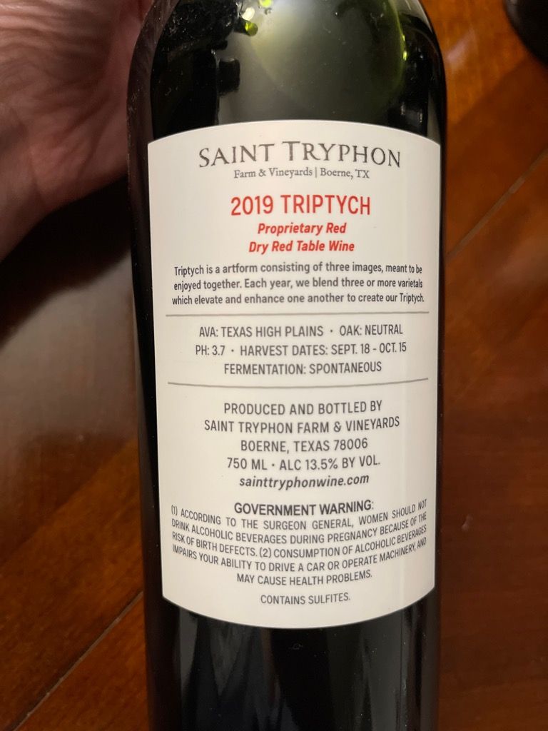 2020 Saint Tryphon Triptych, USA, Texas, Texas High Plains - CellarTracker