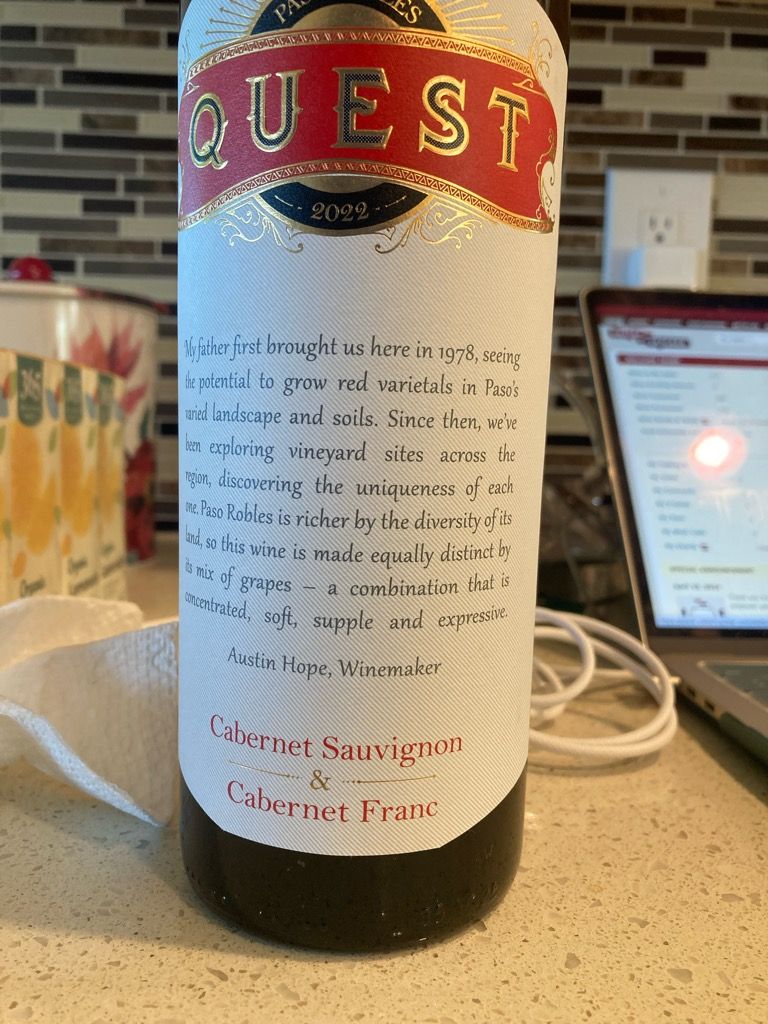 NV Quest Cabernet Franc, USA, California, Central Coast, Paso Robles ...