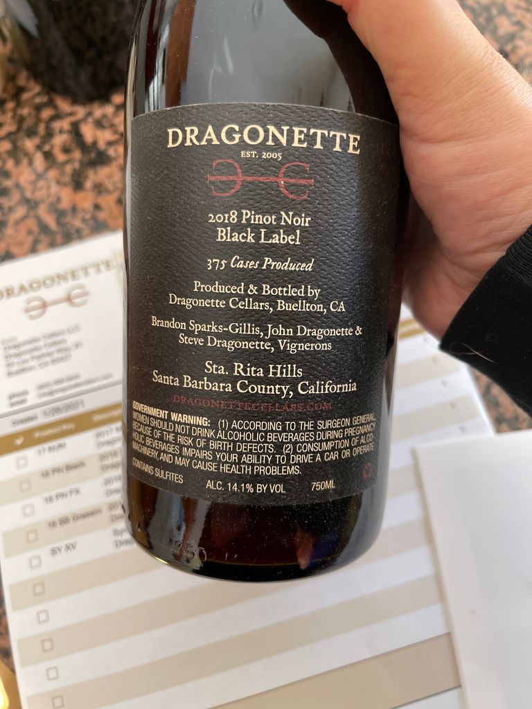 2018 Dragonette Cellars Pinot Noir Black Label, USA, California ...