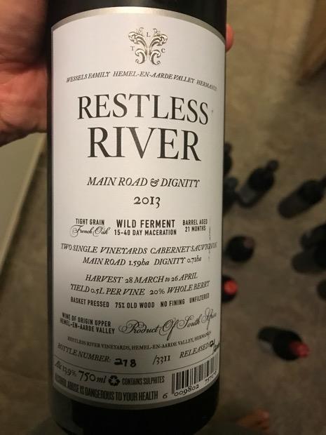 2012 Wessels Family Restless River Cabernet Sauvignon Main Road ...