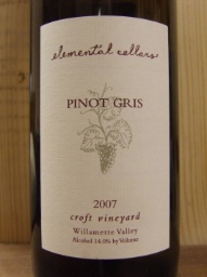 2007 Elemental Cellars Pinot Gris Croft Vineyard, USA, Oregon ...