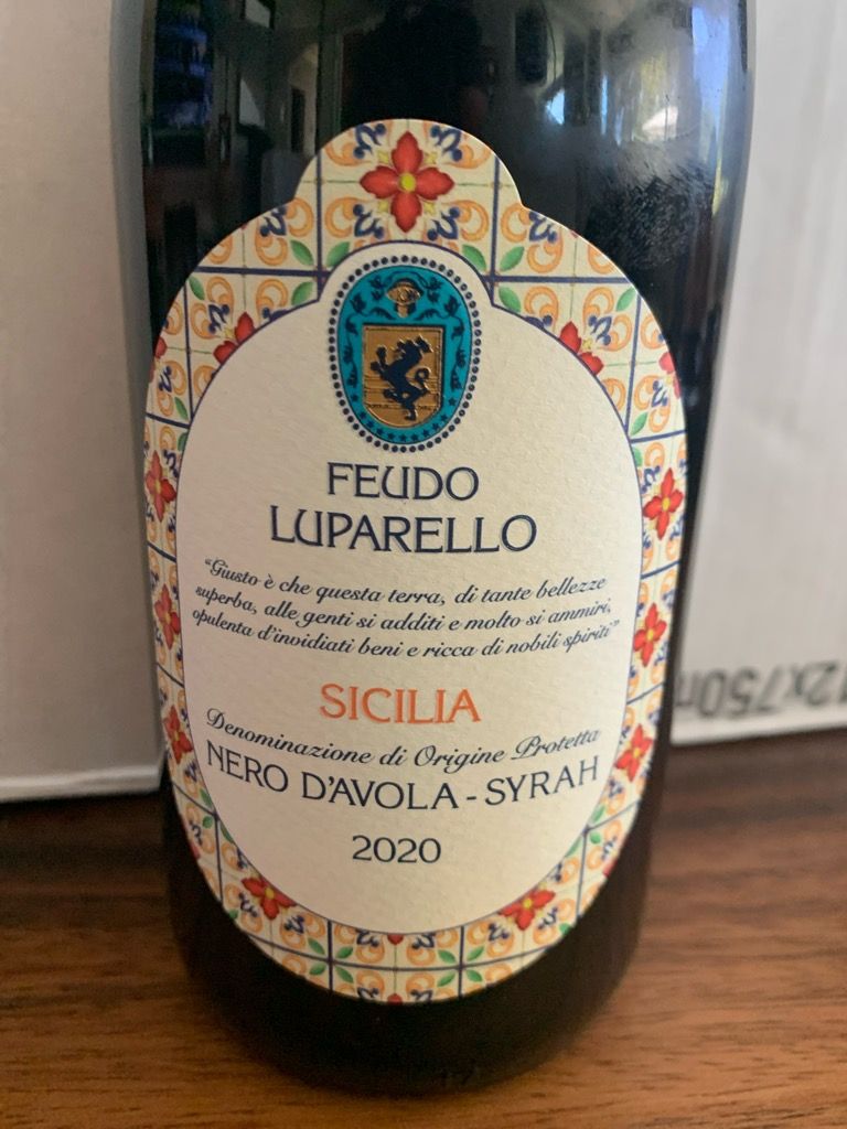 2020 Feudo Luparello Sicilia Nero d'Avola - Syrah, Italy, Sicily ...