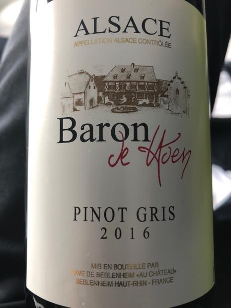 2016 Baron de Hoen Pinot Gris, France, Alsace - CellarTracker