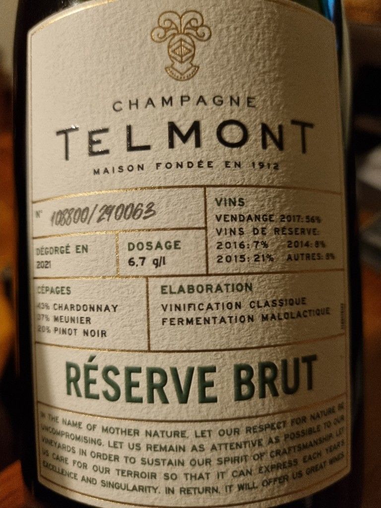 NV Telmont Champagne Brut Réserve, France, Champagne - CellarTracker