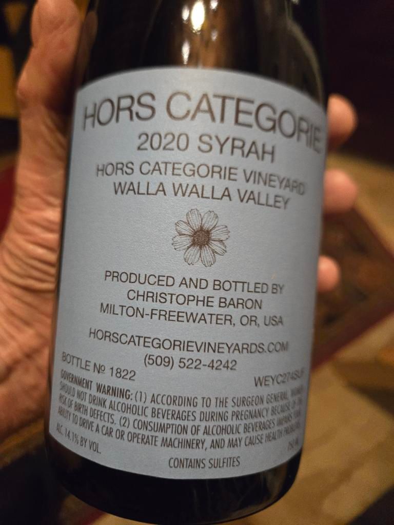 2020 Hors Catégorie Vineyards Syrah Hors Catégorie Vineyard, USA ...
