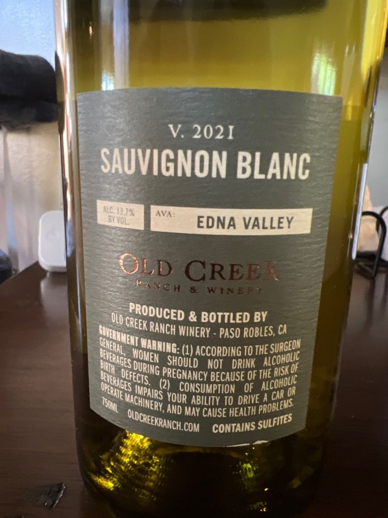 2021 Old Creek Ranch Winery Sauvignon Blanc, USA, California, Central ...