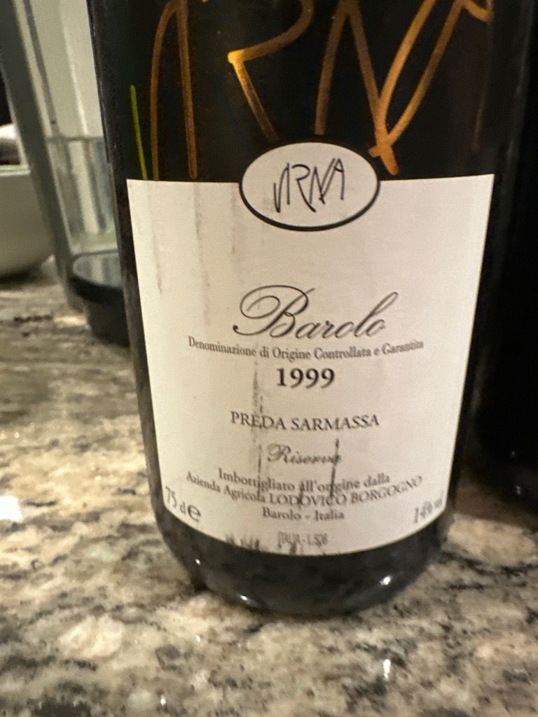 1999 Azienda Virna Di Borgogno Barolo Riserva Preda Sarmassa, Italy ...